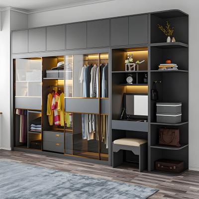 China Mobiliário de quarto Armário de tecido MDF Porta deslizante Armário de armazenamento for sale
