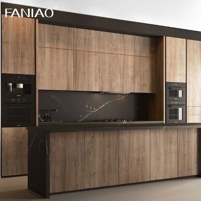 China Armoire de cuisine en bois artificiel en bois naturel Armoire de cuisine moderne en bois naturel en grain for sale