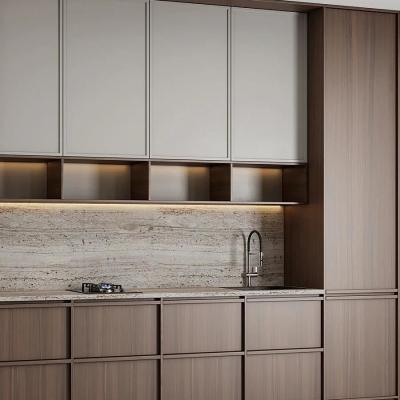 Cina Materiale di porta in legno moderno di lusso Linea scheletrica Armadi da cucina in legno per villa in vendita