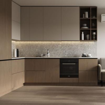China Modern Apartment Wooden Veneer Matt Lacquer Finished Kitchen Cabinets for sale