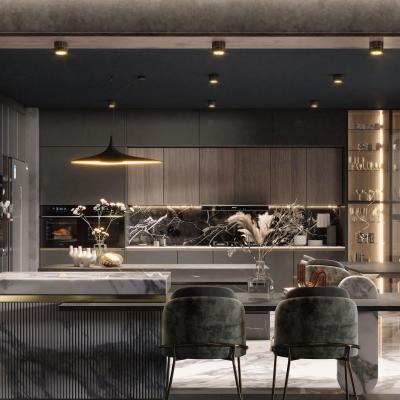 China Modern Custom Kitchen Cabinet With Quartz Island Worktop For High-End Villa Living Room Home Furniture for sale