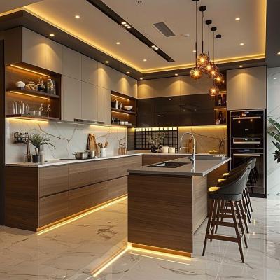 China Armarios de cocina de laca de Italia moderna conjuntos completos - Unidades de almacenamiento inteligentes con encimeras de piedra extravagantes en venta