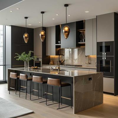 China Wood Grain Finish Design Traditional Cheap Kitchen Modern Kitchen Cabinet Furniture for sale