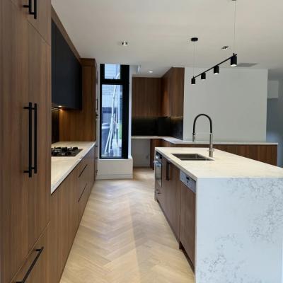 중국 고급 가정용 주방 가구 현대적인 디자인 시너화 된 돌 책상 고형 목재 주방 캐비닛 판매용