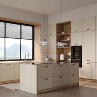 China Luxury Modern Flat Panel Melamine Kitchen Cabinets Set 18mm E1 Grade Custom Sizes for sale