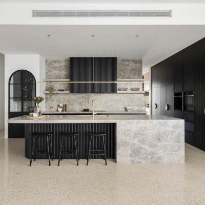 Cina Luxury Customized Modular Kitchen Cabinet Tecnologia intelligente Isola di moda Legno massiccio MDF vetro in acciaio inossidabile per villa in vendita