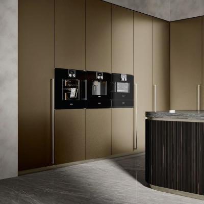 China Villas Project Premium Semi-Gloss Grey Bake Lacquer L-Shaped MDF Kitchen Cabinet for sale