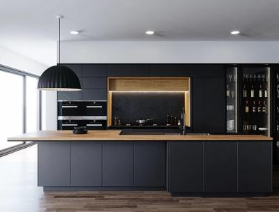 Cina Custom Luxury Wood Grain MDF Moisture-Resistant Cabinet di cucina senza cornice Dubai Progetto grattacielo Fornitore in serie Sink Apartment in vendita
