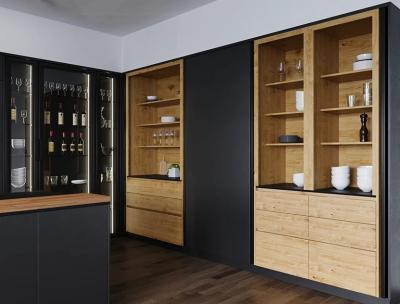 Cina Custom Luxury Wood Grain MDF Moisture-Resistant Cabinet di cucina senza cornice Dubai Progetto grattacielo Fornitore in serie Sink Apartment in vendita