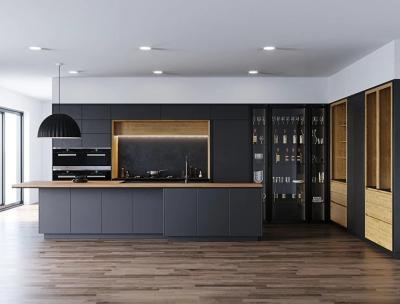 Cina Custom Luxury Wood Grain MDF Moisture-Resistant Cabinet di cucina senza cornice Dubai Progetto grattacielo Fornitore in serie Sink Apartment in vendita