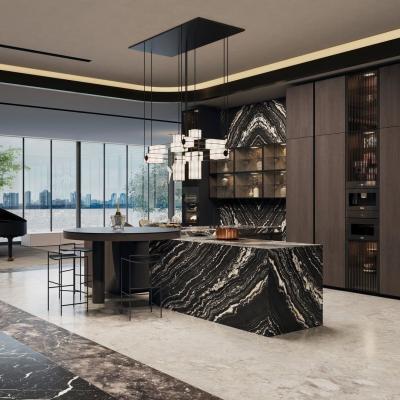 Cina Ingrosso Moderno Lacca Finitura Armadi da cucina per salotto Armadio con isole in acciaio inossidabile Design semplice in vendita