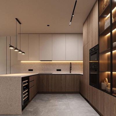 Cina Armadio di cucina contemporaneo bianco legno di quercia finitura senza mani senza cornice in vendita