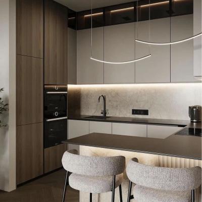 Cina Armadio di cucina contemporaneo bianco legno di quercia finitura senza mani senza cornice in vendita