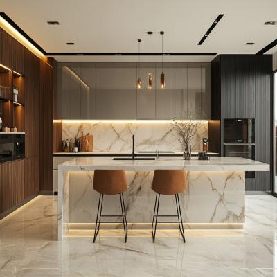 Cina Armadi da cucina all'ingrosso dal design moderno europeo, mobili in legno massello, acciaio inossidabile, granito, personalizzabili, unità a parete modulari in vendita