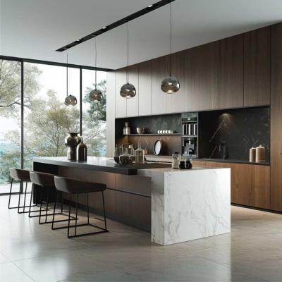 China Modern Luxury Custom Kitchen Cabinet with Sink Island Solid Wood Finish Melamine MDF Carcase for Apartments for sale