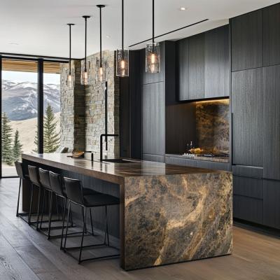 China Custom Modern Minimalist Kitchen Cabinets Luxury Modular Wood Island Stainless Steel Carcase Granite Solid Wood Including Sink for sale