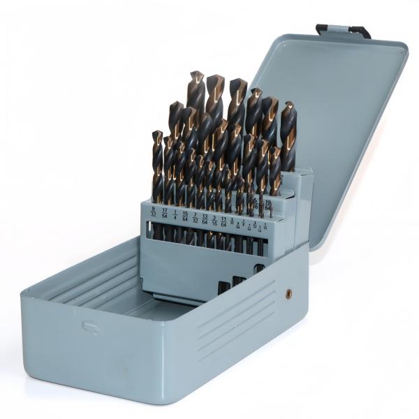Quality 29 Piece Twist Drill Bit Set – HSS M2, Black Gold Coated, Fractional Sizes 1/16–1/2 Inch with Metal Index Case for sale