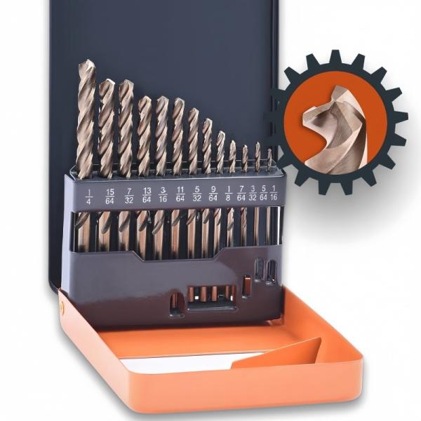 Quality 13 Pcs M35 Cobalt HSS Three Flute Drill Bit Set Steel 1/16in – 1/4in 135° for sale