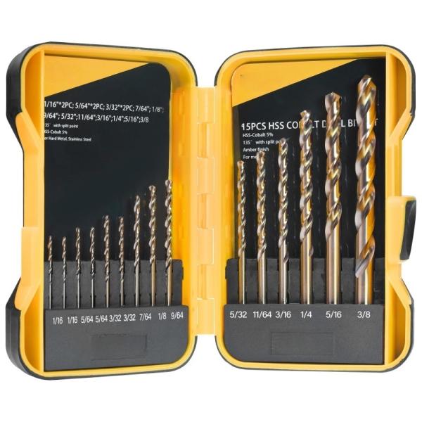 Quality M35 Cobalt Drill Bit Set Hss 15pcs Precision Drilling For Auto MRO & HVAC Use for sale