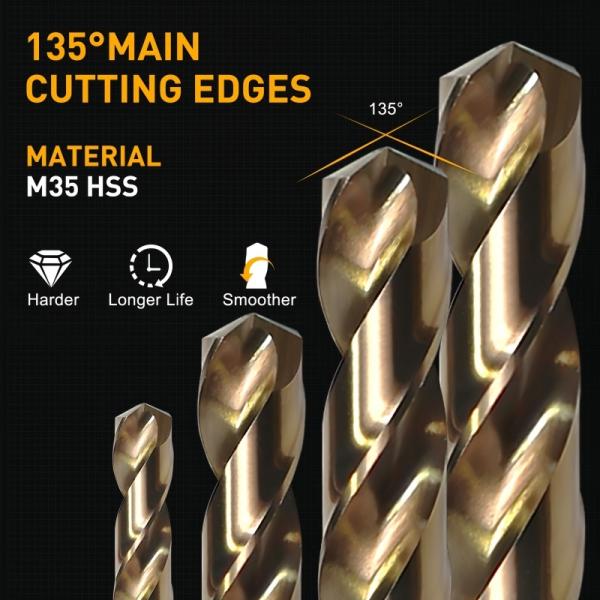 Quality M35 Cobalt Drill Bit Set Hss 15pcs Precision Drilling For Auto MRO & HVAC Use for sale