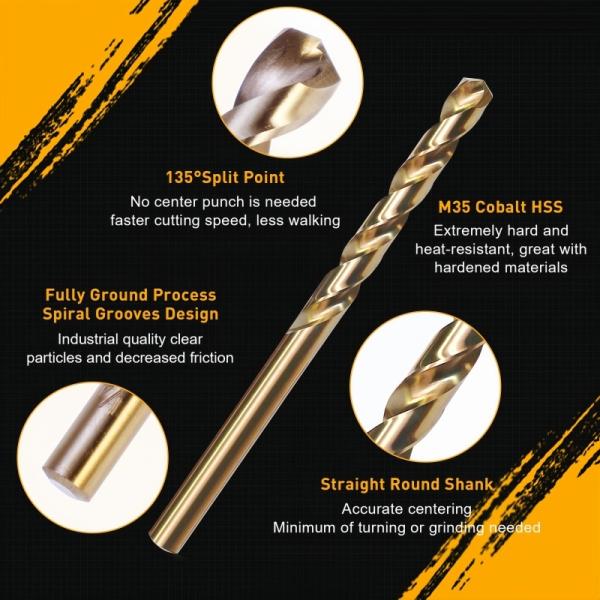 Quality M35 Cobalt Drill Bit Set Hss 15pcs Precision Drilling For Auto MRO & HVAC Use for sale