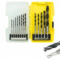 Quality 13-Piece Brad Point Wood Drill Bit Set | 1/4" Hex Shank (1/8" to 1/2") | for sale