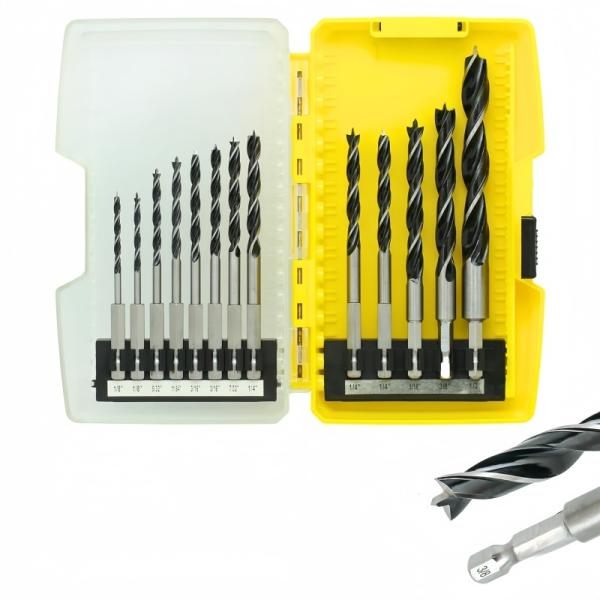 Quality 13-Piece Brad Point Wood Drill Bit Set | 1/4