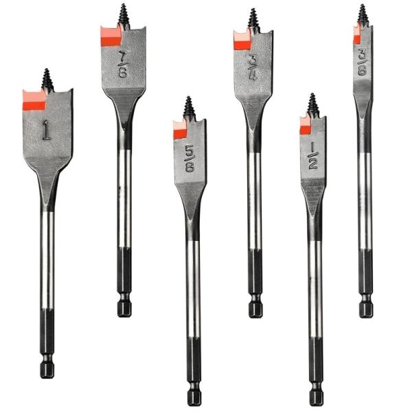 Quality 6pcs Wood Drill Bit High Speed Flat  Long Drill Bits For Wood 3/8in - 1in for sale