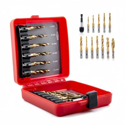 China Industrial 13-Piece Drill Tap Combo Set | Titanium Coated High Speed Steel | One-Step Drilling & Tapping Kit with Quick Change Shank for sale