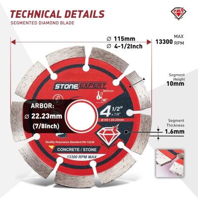 China Segment 4-1/2 Inch Sintered Diamond Saw Blades Dry Cutting With Cold Press for sale