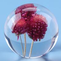 China Dia80mm Dia90mm Flower Paperweight Clear Solid Epoxy Resin Sphere for sale