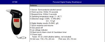 Cina Visualizzatore digitale personale del tester dell'alcool del Breathalyzer di risposta rapida At168 in vendita
