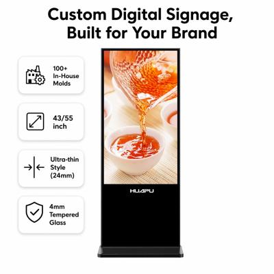 China 55 Inch Indoor Smart LCD Display Floor Standing Video Wall Digital Signage Advertising 4K Resolution Elevator Airport for sale