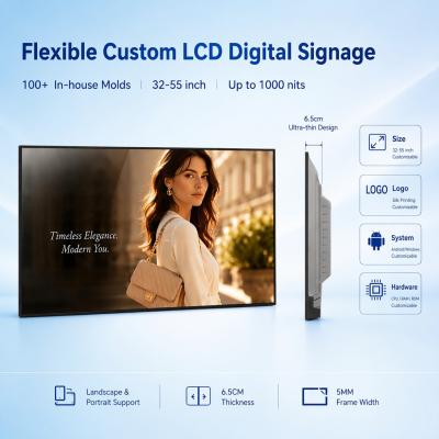 China 32/43/50/55 Inch OEM/ODM Wall Mount LCD Digital Signage Menu Board Indoor Video Wall AD Display Screen For Shopping Mall for sale