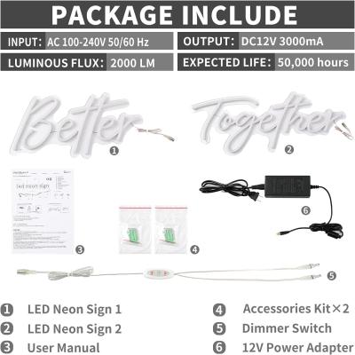 Cina Grandi neon LED Wall Light Sign Dimming Switch 12V Decorazione di festa di fidanzamento Bianco caldo in vendita