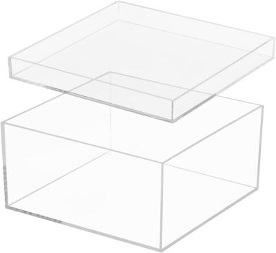 China Caja de acrílico de alta transparencia personalizada de fábrica con tapa, contenedor de plástico cubo cuadrado, caja de almacenamiento de cosméticos en venta