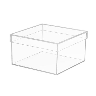 China Caja de acrílico de alta transparencia personalizada de fábrica con tapa, contenedor de plástico cubo cuadrado, caja de almacenamiento de cosméticos en venta