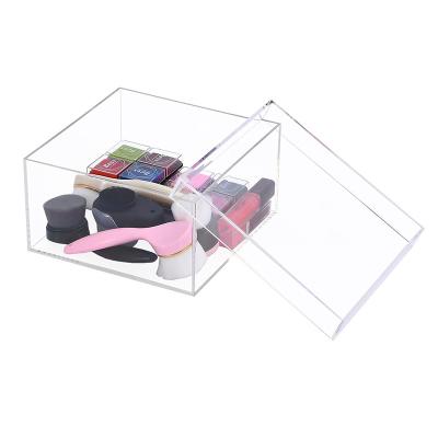 China Caja de acrílico de alta transparencia personalizada de fábrica con tapa, contenedor de plástico cubo cuadrado, caja de almacenamiento de cosméticos en venta