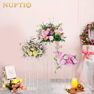 Cina Pavimento trasparente Fiore Acrilico Vaso Stand Centro di matrimonio Decorazione 3 pezzi Festa di compleanno in vendita