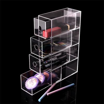 Cina Organizzatore di trucco acrilico a manica di diamante, cassetta del cassetto del trucco acrilico, cassette di stoccaggio per cosmetici acrilici a copertura flessibile in vendita