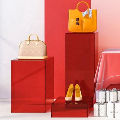 China Acrylische kubusdoos met deksel Vierkante opslagplaatsen Huwelijkspedestal Cylinders Pilaar Stand Party Te koop