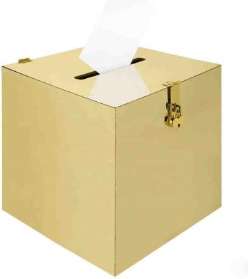 Cina Scatola acrilica dorata, specchio, biglietto di voto, biglietto da matrimonio, cartolina di plastica trasparente, scatola di donazione in vendita