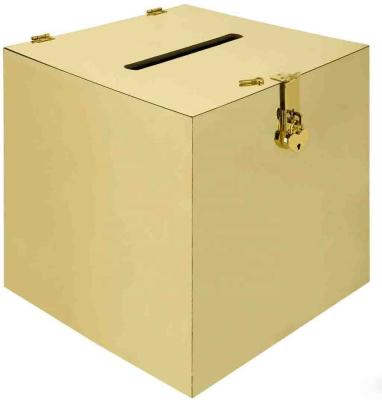 Cina Scatola acrilica dorata, specchio, biglietto di voto, biglietto da matrimonio, cartolina di plastica trasparente, scatola di donazione in vendita