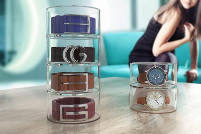 Cina 5 strati scatola rotonda in acrilico con coperchio Acrilico Lucite cintura di gioielleria di plastica scatola di stoccaggio magneti in vendita