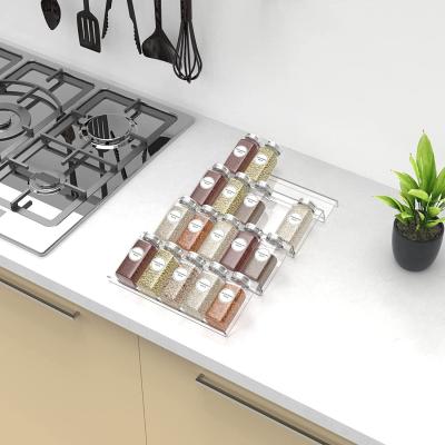 China Expandable Drawer Cabinet Shelf Spice Rack Organizer Caddy Acrylic Condiment Seasoning Tray for sale