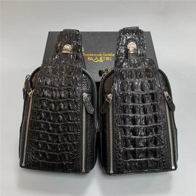 China Authentic Real Crocodile Skin Men's Casual Chest Bag Small Travel Purse Genuine Exotic Alligator Leather Male Cross Bag for sale