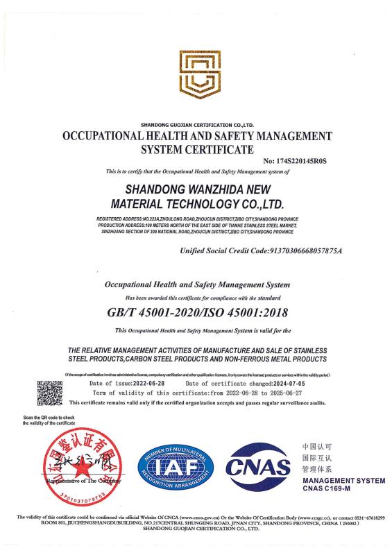ISO45001 - Shandong Wanzhida New Materials Technology Co., Ltd.
