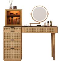 China Solid Wood Corner Makeup Vanity Set Dressing Table Rotatable Mirror for sale