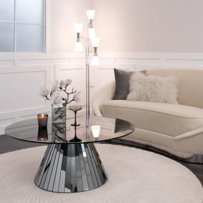 China Modern Mirrored Circle Glass Coffee Table For Contemporary Living Room 64x64 for sale