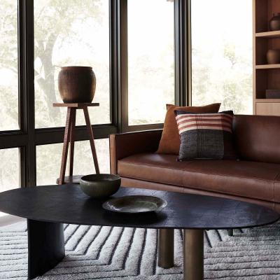 China Modern Metal Top glass Oval Coffee Table Brown With Stainless Steel Legs for sale